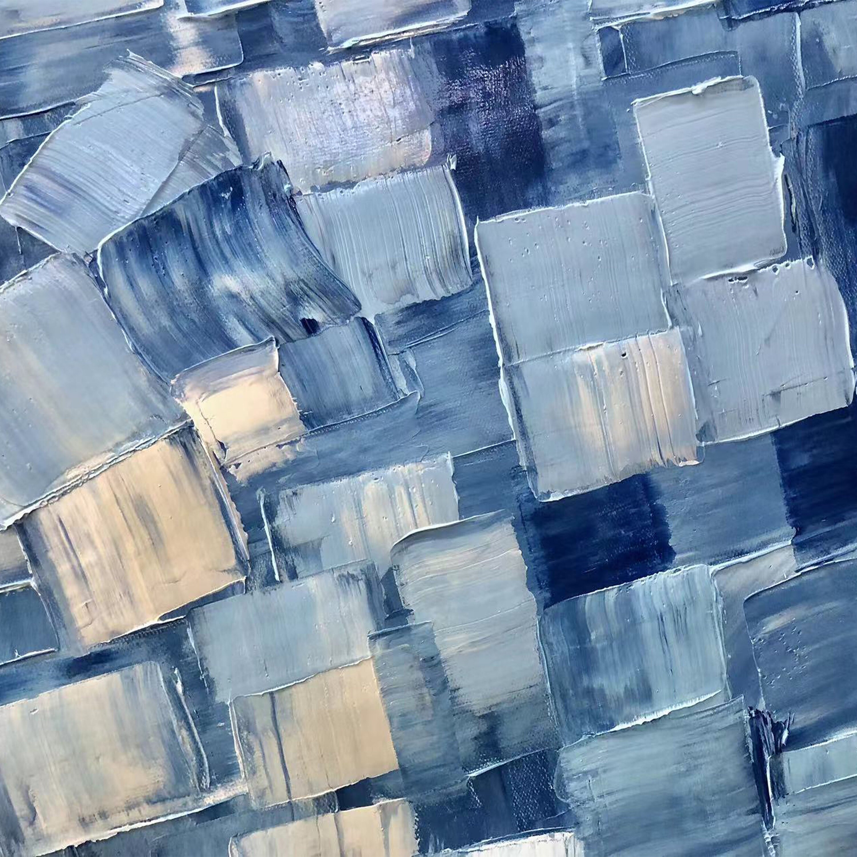 Abstract Minimalist Ice Texture Art,3d Blue and White Geometric Palette ...
