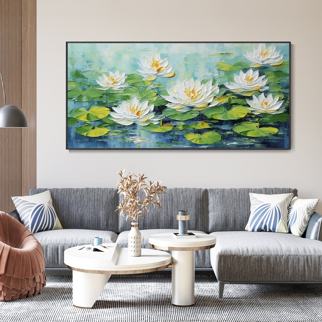 White Water Lily Abstract Oil Painting Green Pond Scenery - Etsy