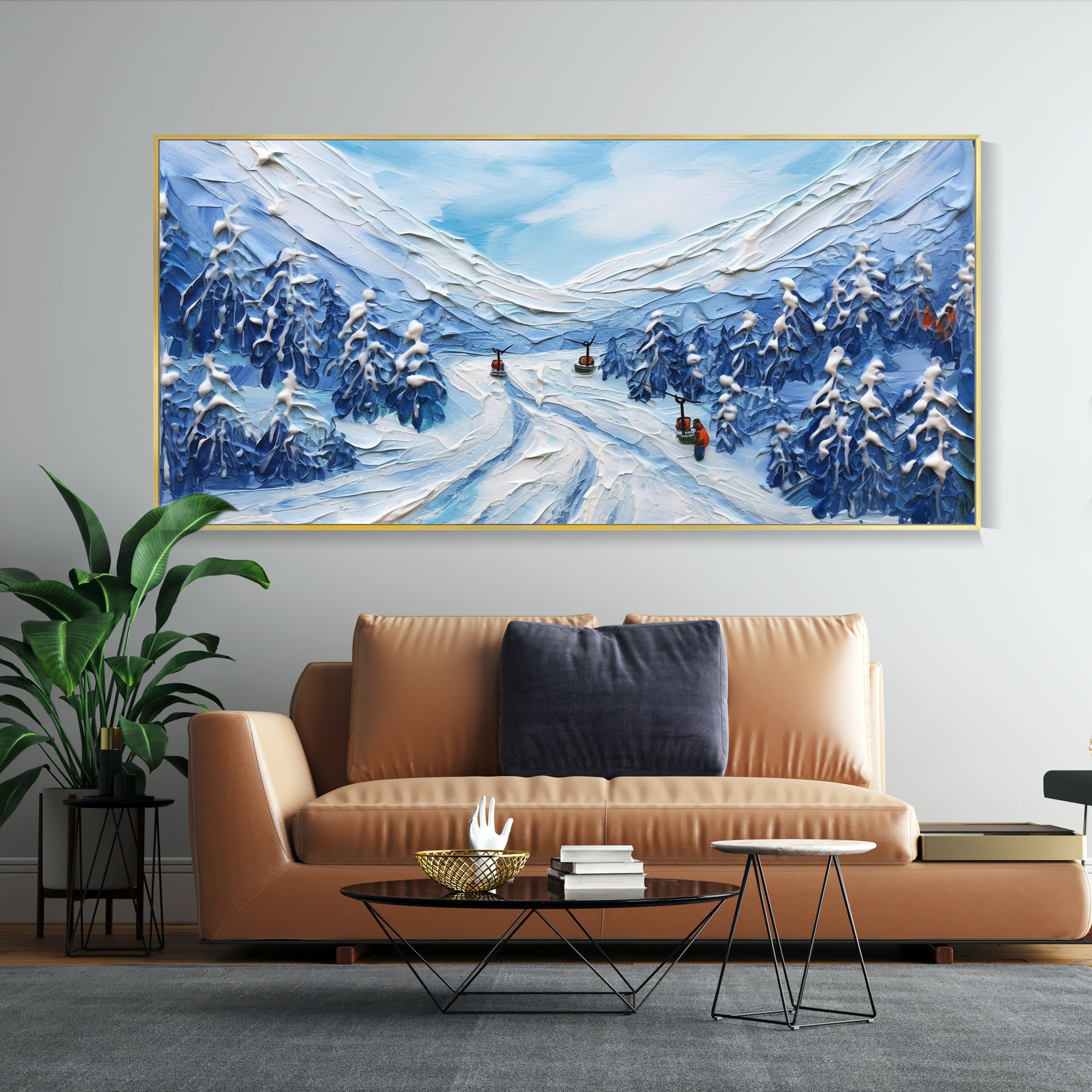 Original Snow Mountain Cable Car Oil Painting Abstract Canvas - Etsy