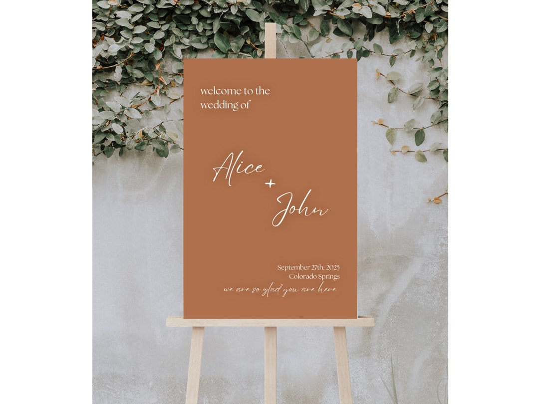 Minimalist Welcome Sign, Terra Cotta Welcome Wedding Sign, Script ...