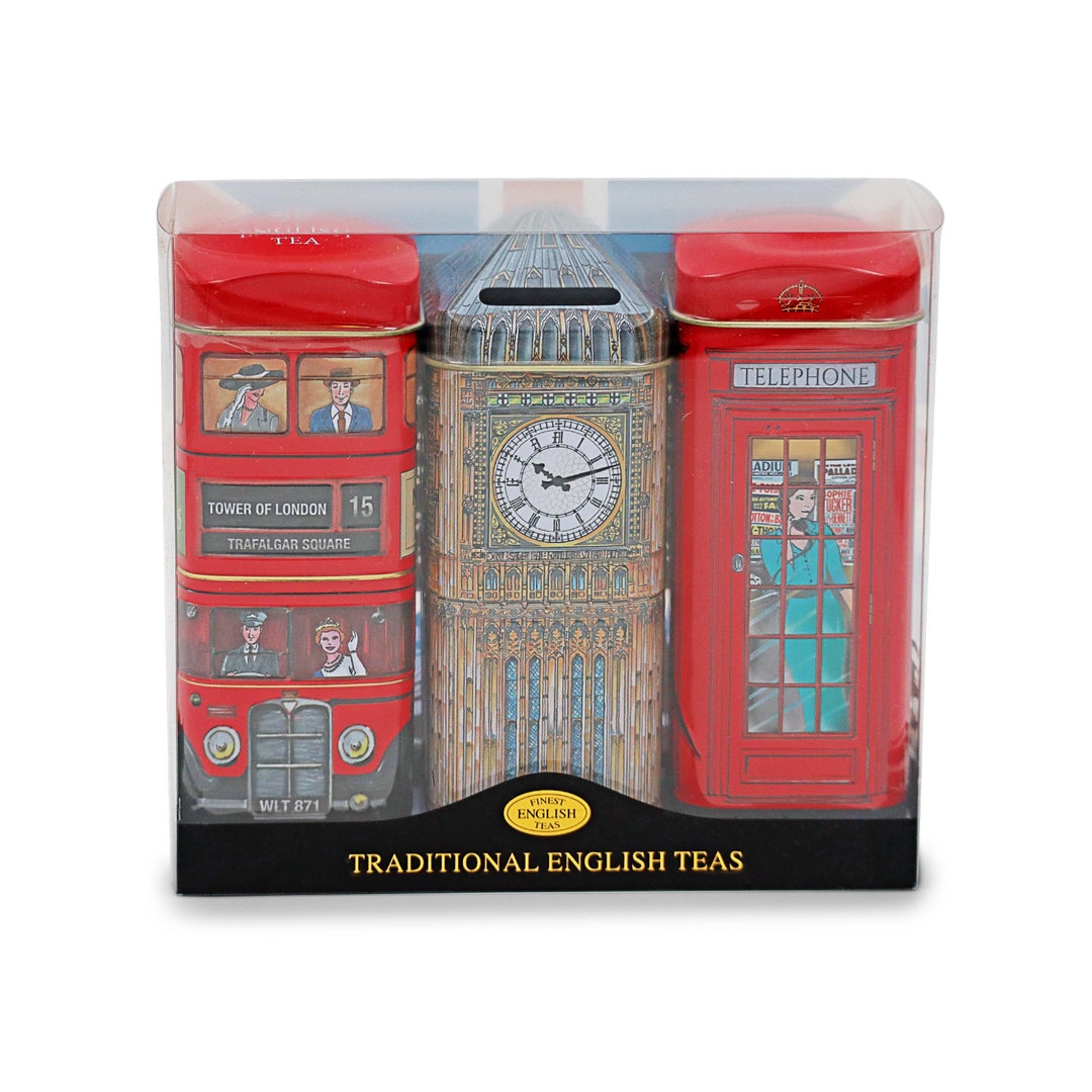Traditional London English Tea Caddy Tins 60 English Teabags Red Bus ...