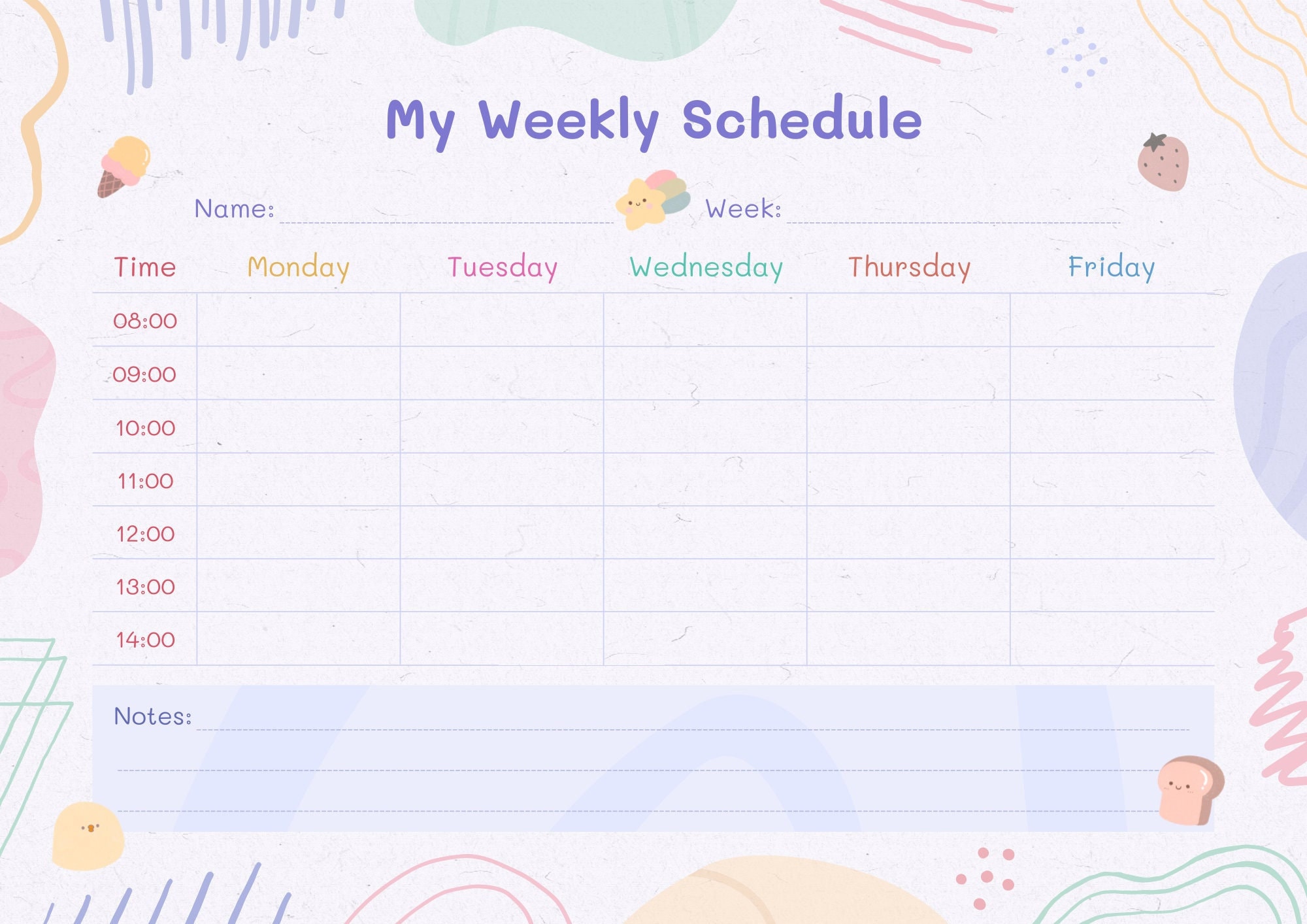 School Timetable | Weekly Schedule | Cute Pastel Schedule - Etsy