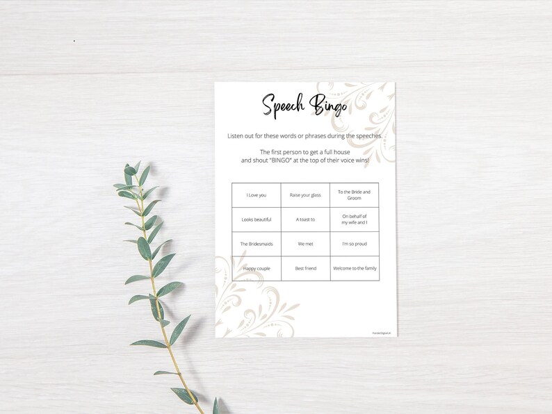 Wedding Speech Bingo, Fun Printable Wedding Reception Activity, Game ...