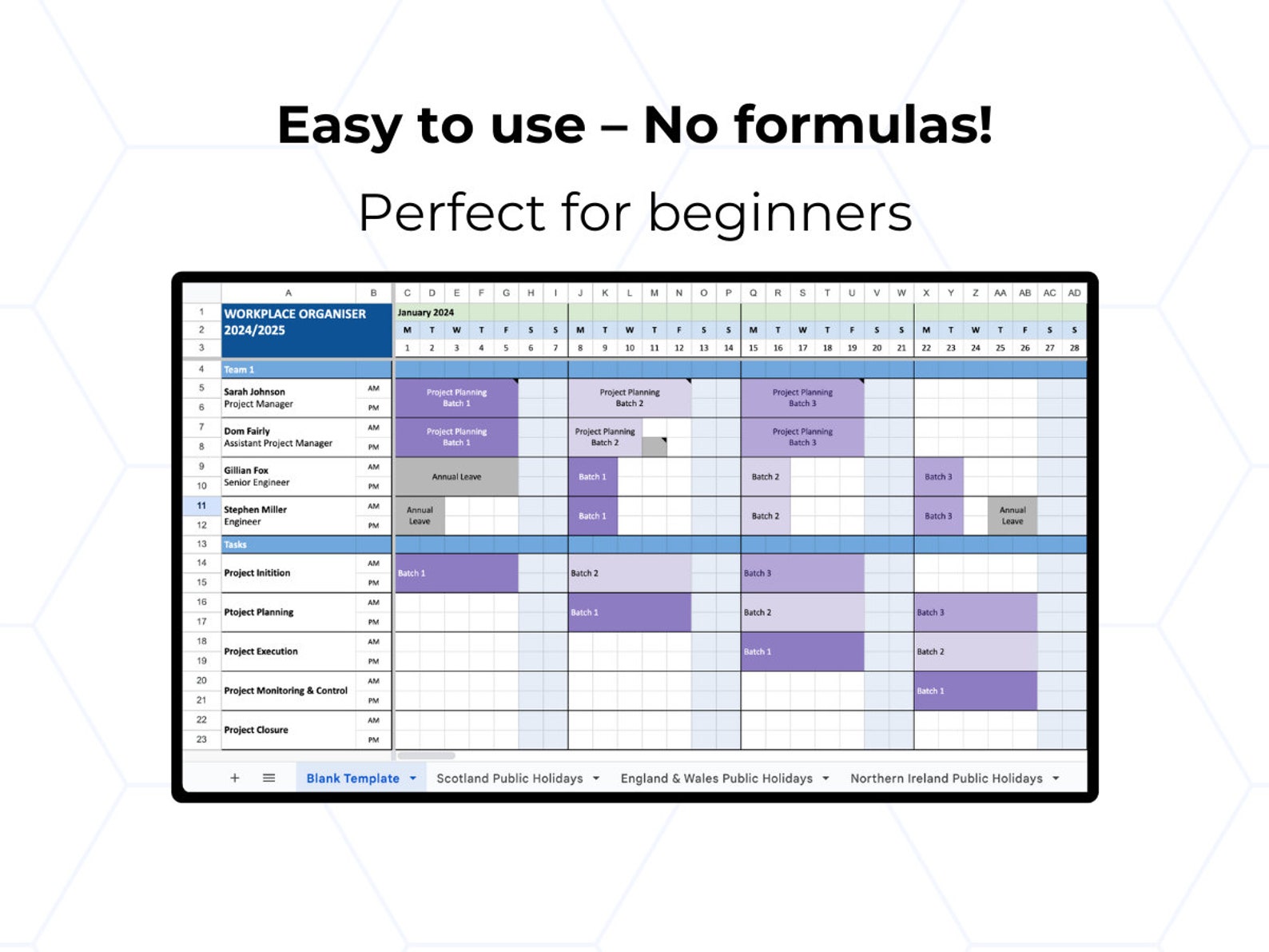 Excel Project Schedule Template 2024-2025 | UK Public Holidays ...