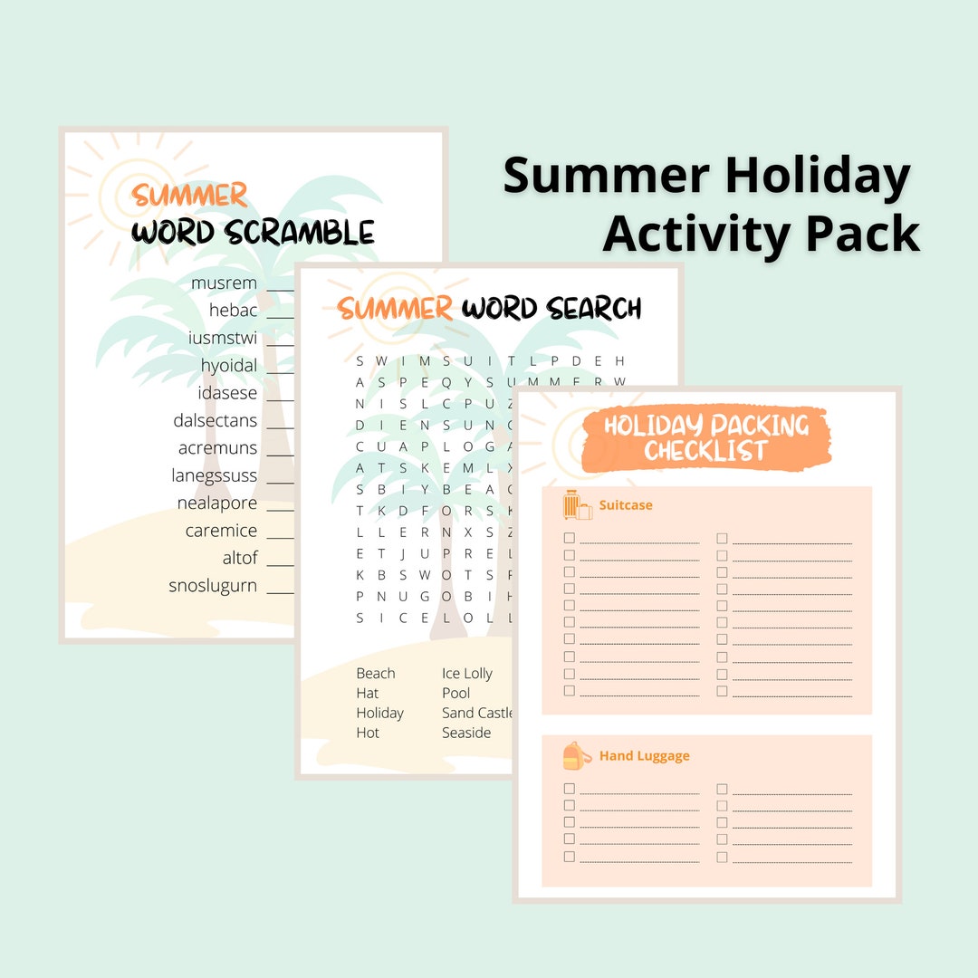 Printable Summer Holiday Activity Pack | Wordsearch | Word Scramble ...