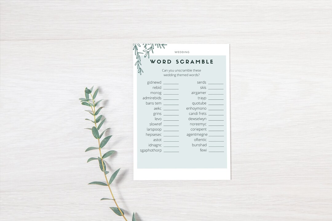 Wedding Word Scramble Green Floral Theme Fun Printable - Etsy