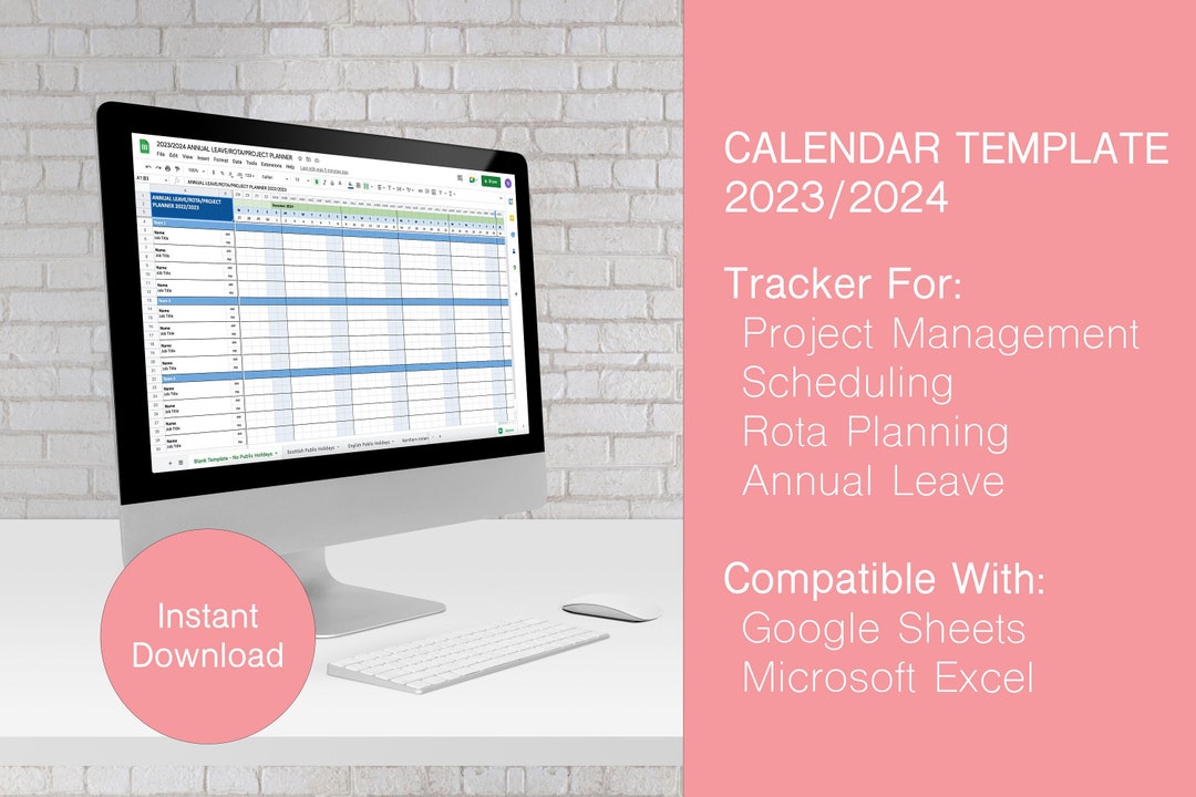 2023/2024 Calendar Template Gsheets/excel Spreadsheet Template Schedule ...