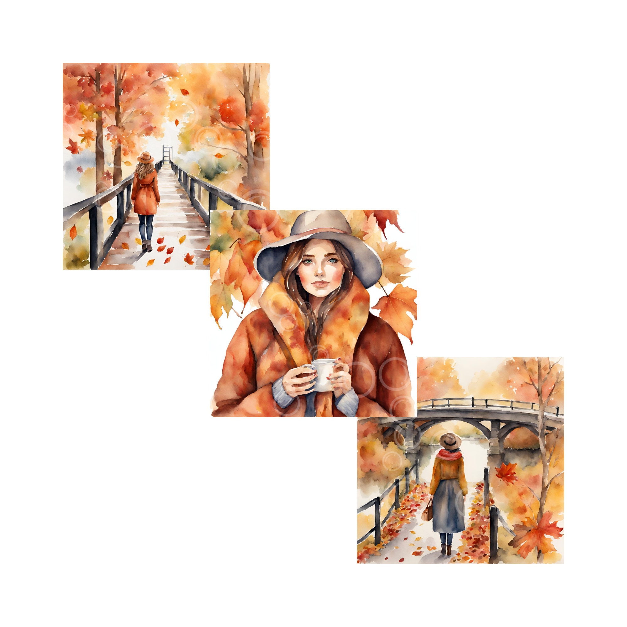 Autumn Lady Clipart Cozy Autumn Clipart Autumn Leaves - Etsy