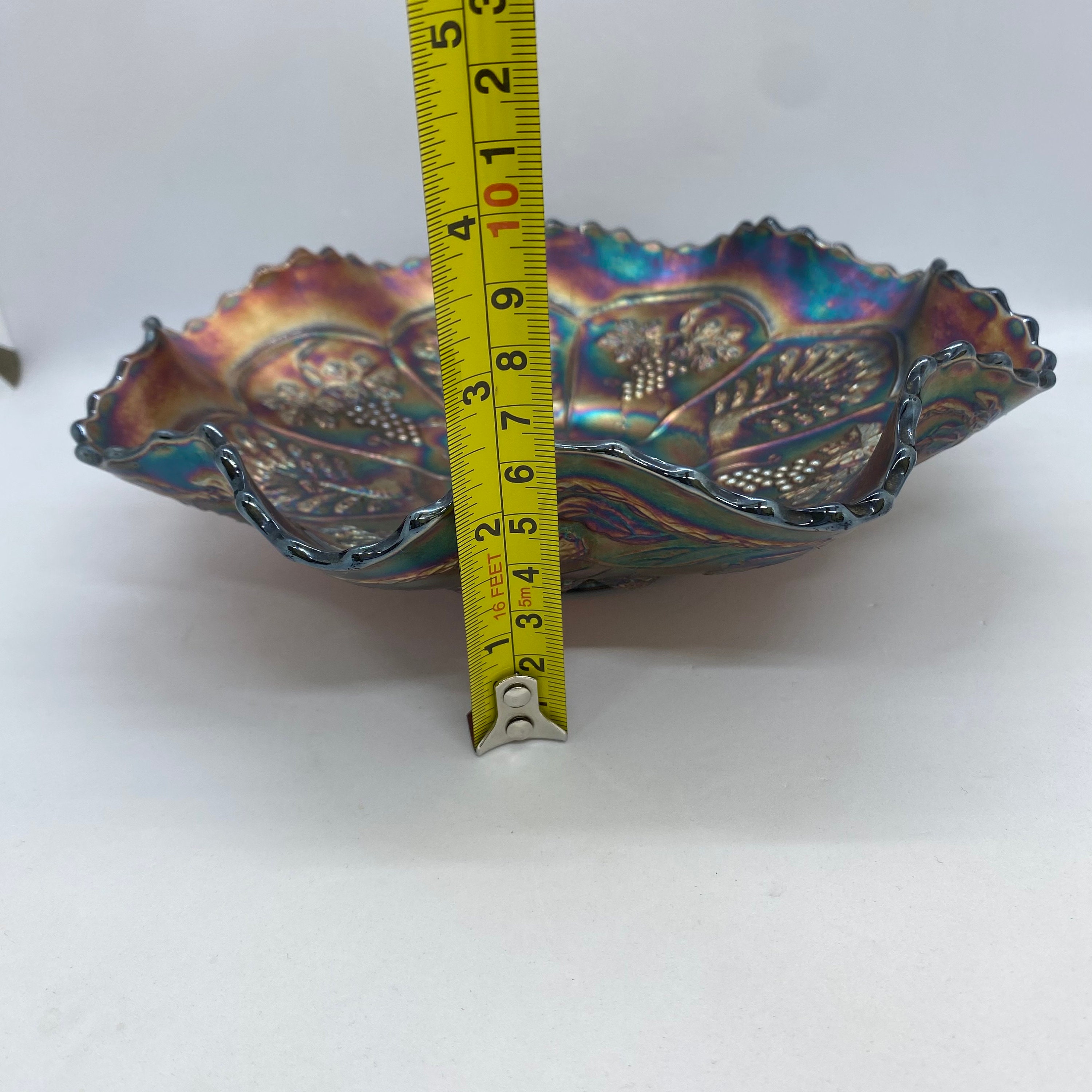 Vintage Fenton Amethyst Carnival Glass, Peacock and Grapes, Ruffled ...