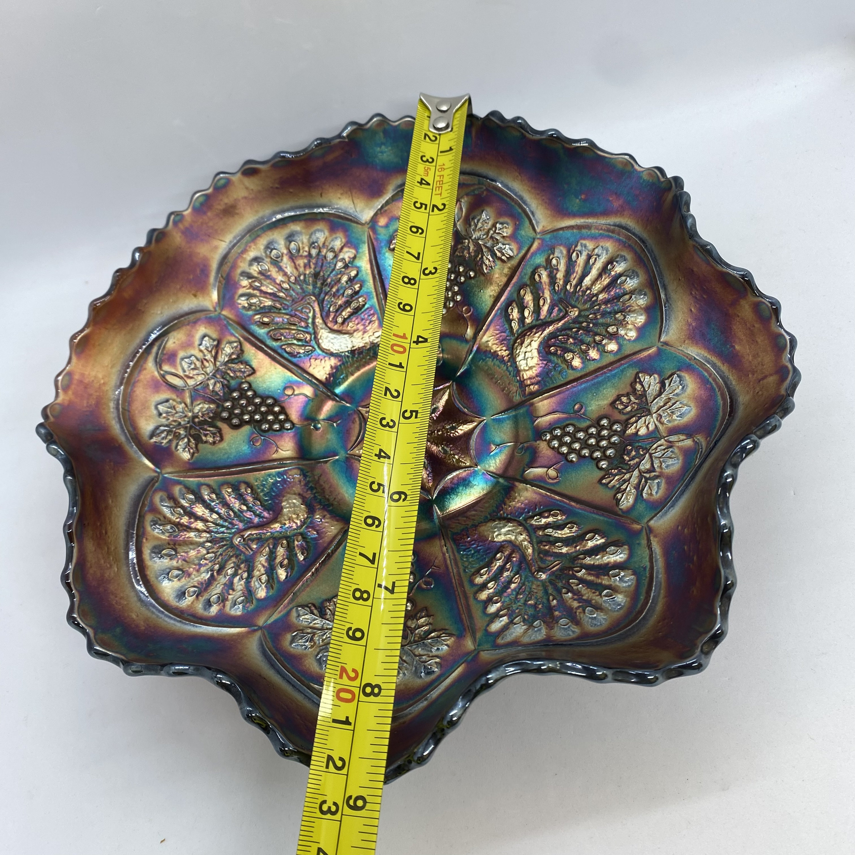 Vintage Fenton Amethyst Carnival Glass, Peacock and Grapes, Ruffled ...