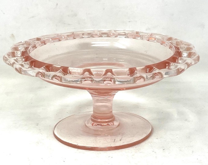 Pink Depression Glass Lace Edge Pedestal Dish Bowl Compote Vintage ...