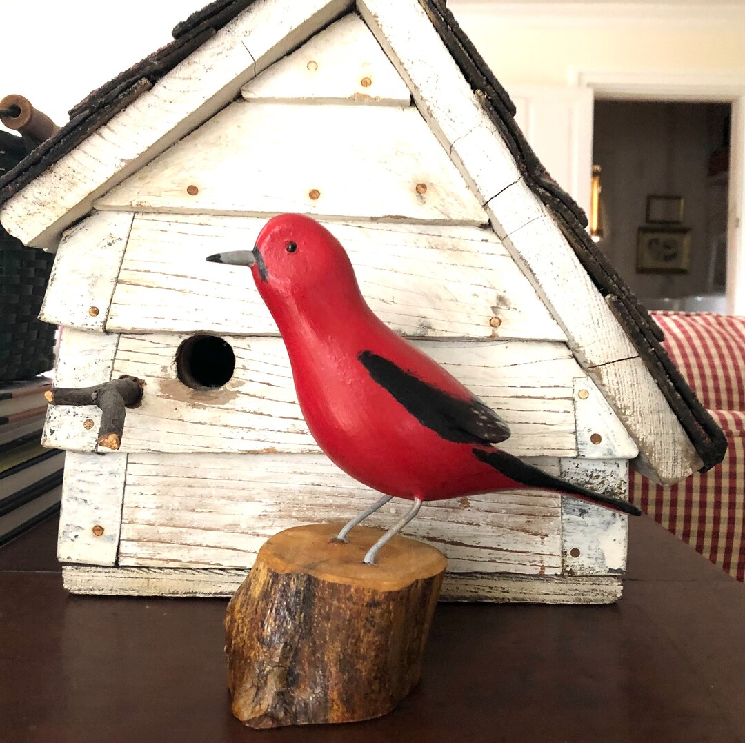 Hand Carved Scarlet Tanager Statue by Jim Slack - Etsy