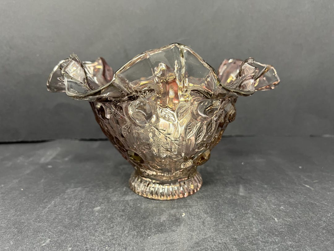 Vintage Fenton Pink Fairy Lamp Shade: Ruffled Edge Cabbage Rose Pattern ...