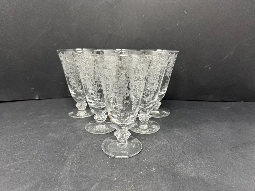 6 Fostoria Romance Crystal Champagne Tumbler Glasses Etched Lace 4 1/2 ...