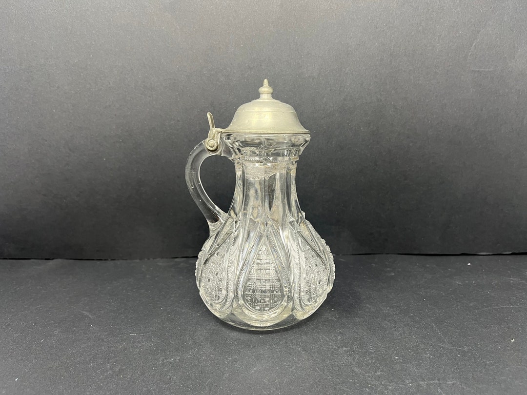 Heisey Fancy Loop Syrup Molasses Pitcher Pewter Lid With Thumb Lift ...