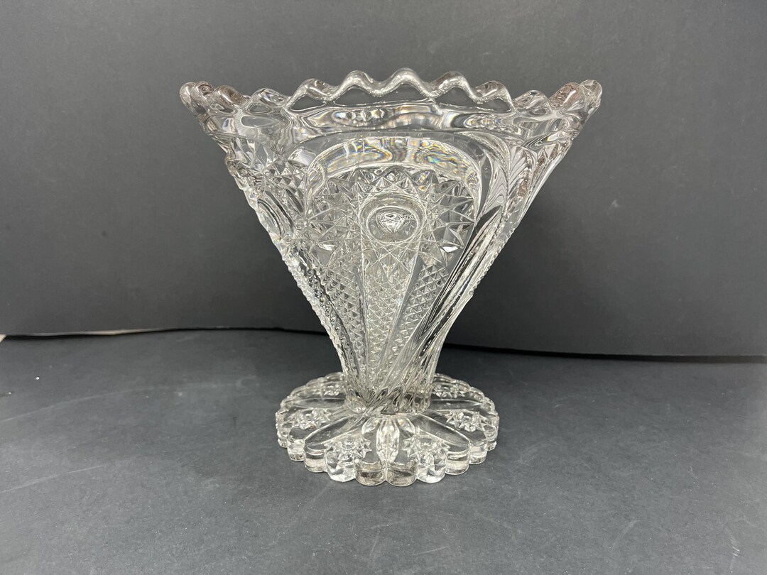 EAPG Imperial Glass Co Zippered Heart Fan Vase 8.5" Vintage / Antique ...