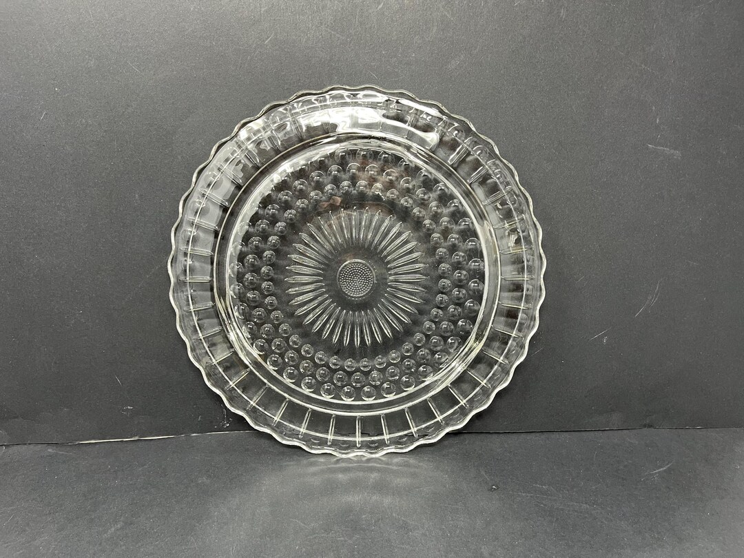 Vintage Federal Glass Sunflower Cake Plate: Bubble Pattern Torte ...