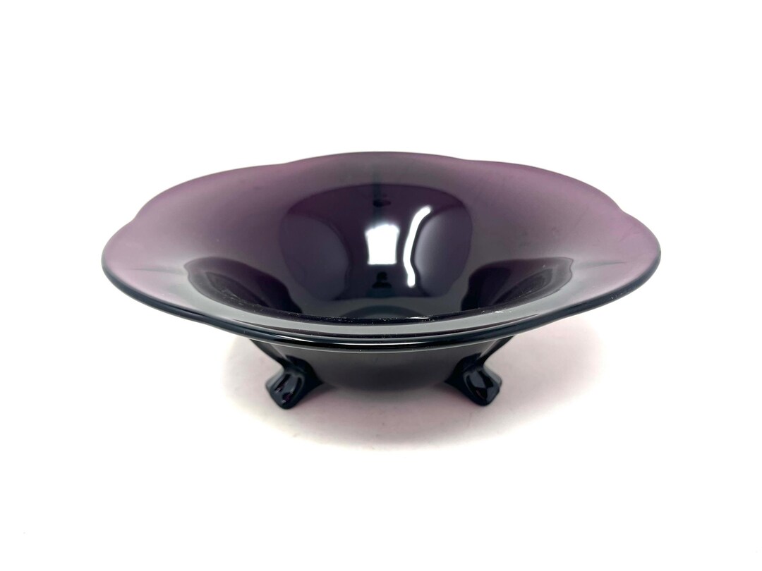 Vintage Amethyst Glass Footed Console Bowl - Etsy