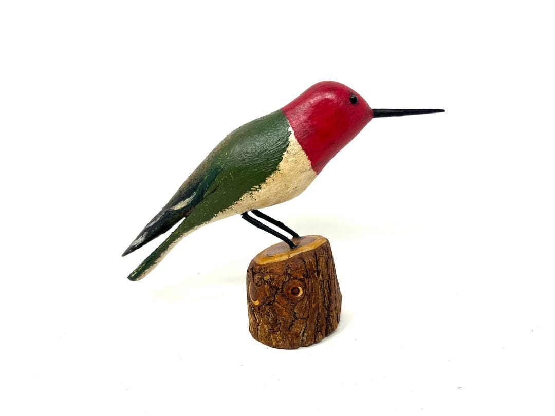 Hand Carved Black Throated Hummingbird Statue: Folk Art Wood Carving ...