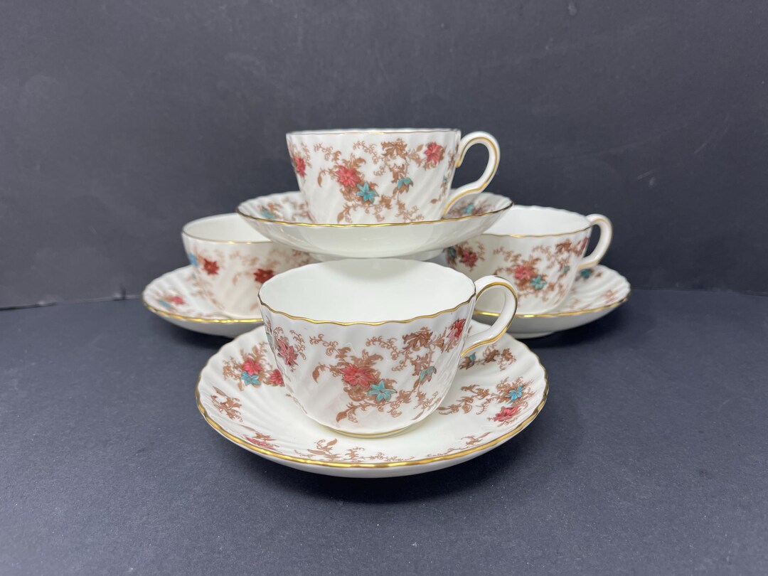 Vintage Minton Ancestral Bone China Teacup & Saucer Sets - Wreath ...