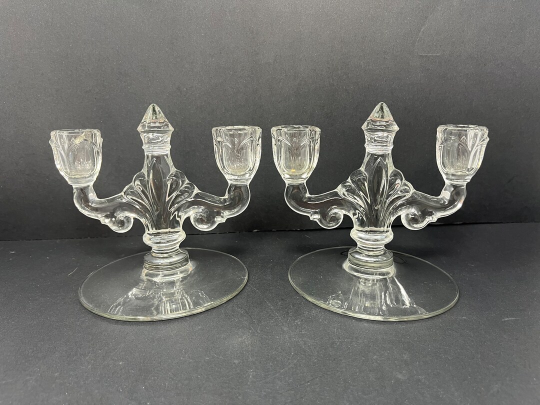 Vintage Heisey Glass Trident Candlestick Holders - Set of 2 - Etsy Canada