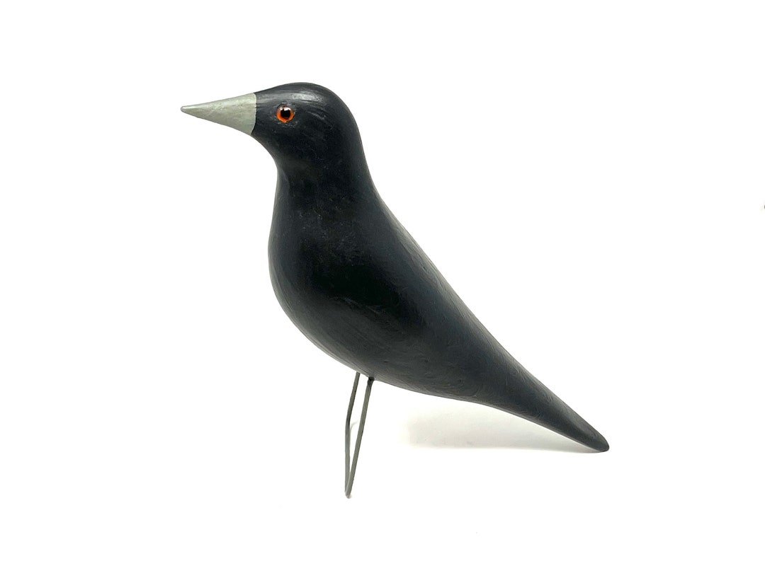 Carved Black Crow / Carved Bird Statue / Black Crow Bird Lover Gift ...