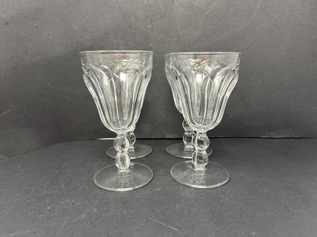 4 Heisey Crystal Colonial Glass Water Goblet Wine Glass Vintage 6 1/2 ...