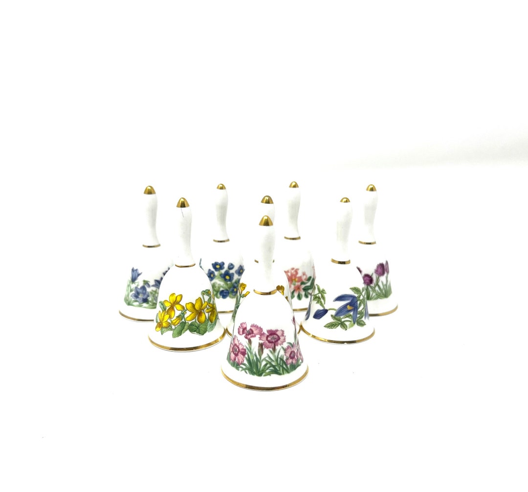 8 Vintage Alpine Flowers Miniature Bell by Franklin Mint / Antique ...