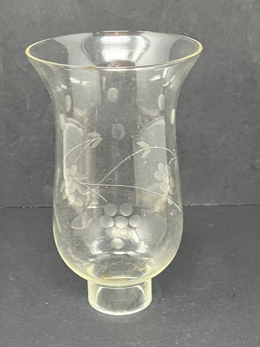 1 5/8 Fitter Grapes Design Clear Etched Glass Hurricane Lamp Shade 7 ...