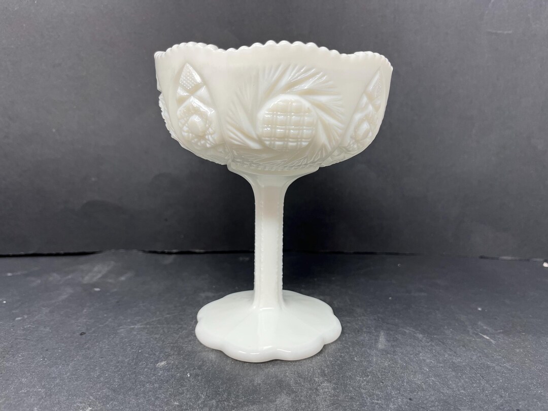 Kemple Sunburst White Milk Glass Pedestal Compote Candy Dish by Smith ...