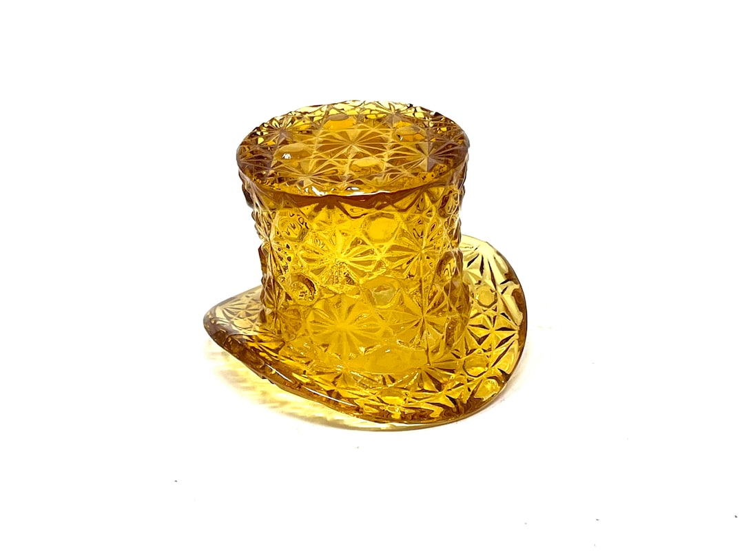 Vintage Amber Daisy and Button Glass Top Hat / Antique Crystal Glass ...