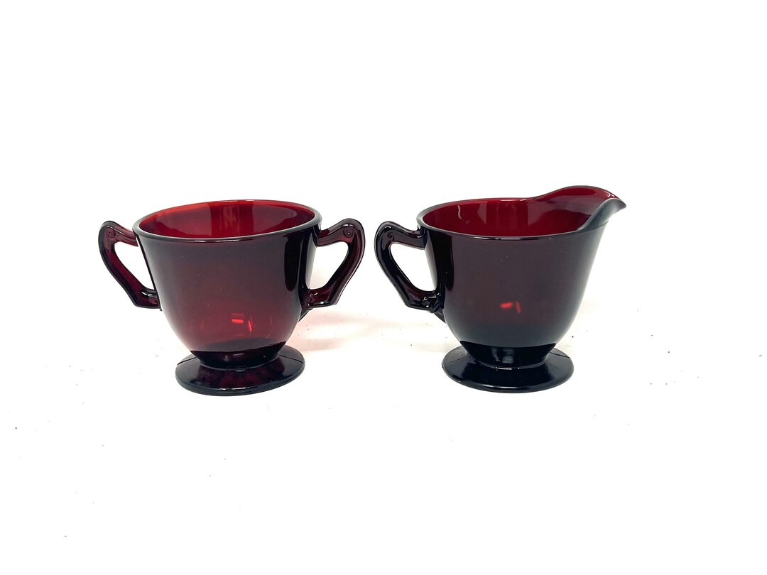 Vintage Anchor Hocking Royal Ruby Red Glass Cream and Sugar Set - Etsy