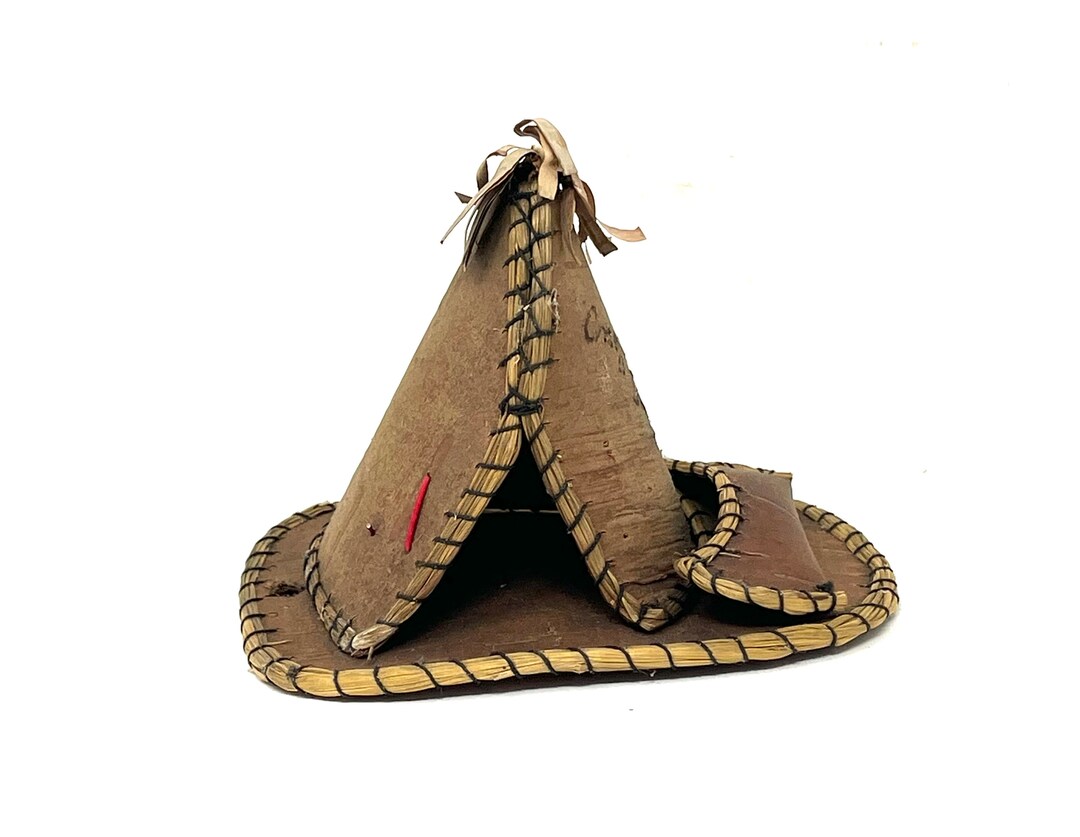 Vintage Canadian Indian Handcrafted Bark Teepee With Canoe / Antique ...