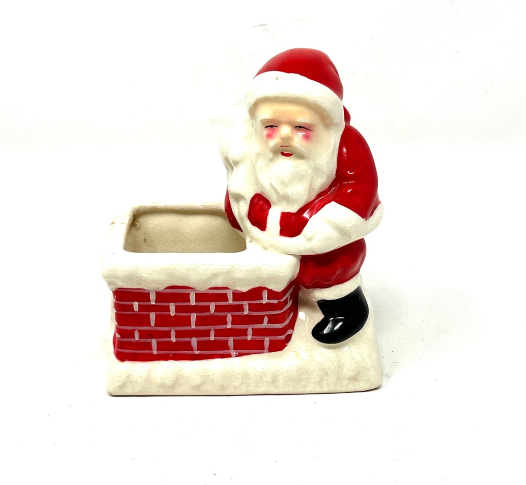 Vintage Santa Claus on Chimney Planter / Antique Planter Santa - Etsy