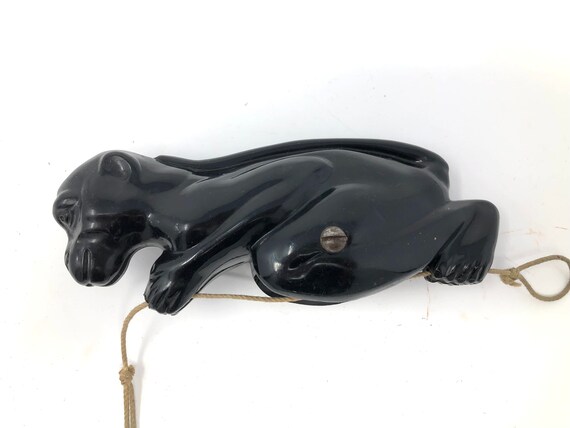 Vintage Hard Black Plastic Mechanical Pull Toy Monkey Climbing - Etsy