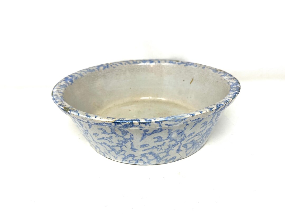 Vintage Blue Spongeware Bowl 1800a Stoneware Mixing Bowl Primitive ...