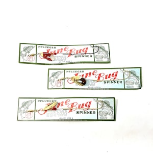 3 Vintage Pflueger June Bug Spinner Lure on Card / Antique Fishing Lure ...