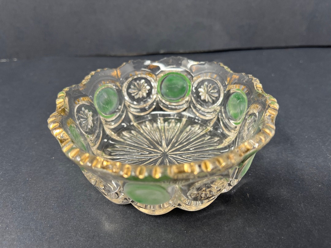 U.S. Glass Co Clear Elephant Toes Sauce, Berry Bowl With Green Stain ...
