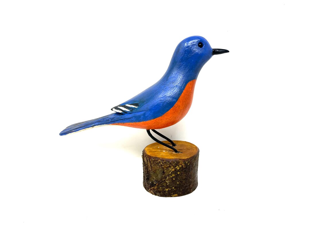 Hand Carved Bluebird Statue, Signed Wood Bird Figurine - Etsy