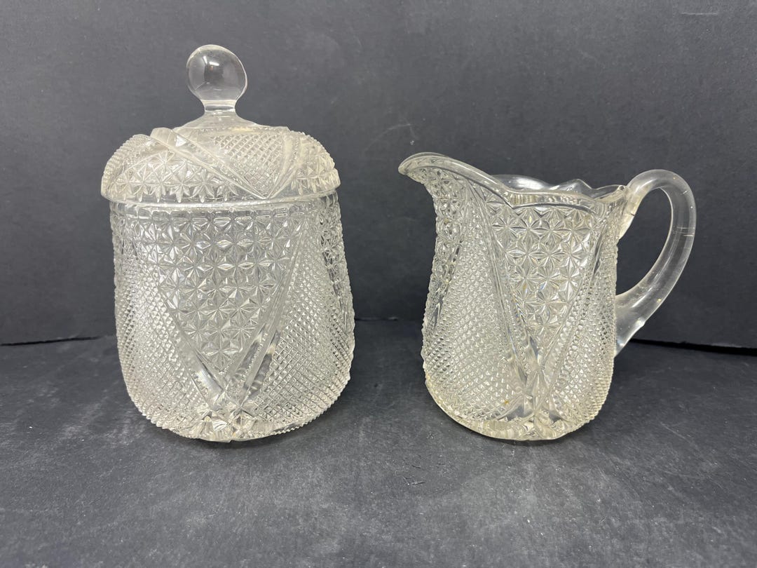 Vintage Heisey Glass Creamer and Sugar Dish: Fandango Diamond Pattern ...