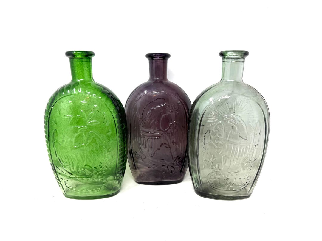 Vintage Wheaton Green Amethyst and Gray Glass Whiskey Flask Decanter ...