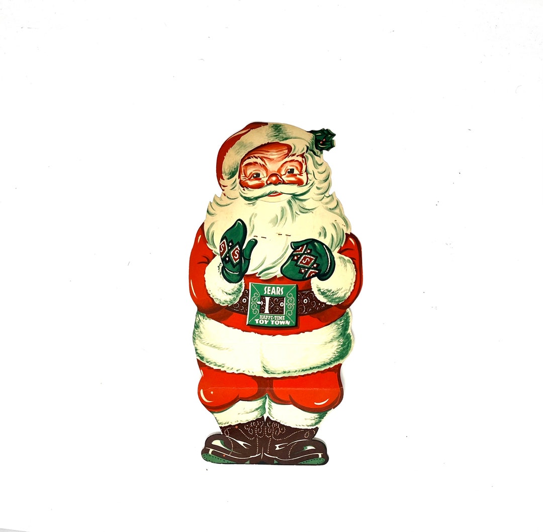 Vintage 13" 1948 Winking Santa Sears Happi-time Toy Town Cardboard Die ...