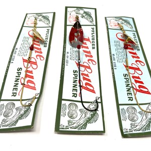 3 Vintage Pflueger June Bug Spinner Lure on Card / Antique Fishing Lure ...