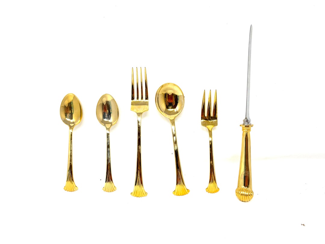 Supreme Vermai 23K Gold Plated Over Stainless Steel Flatware / Antique ...