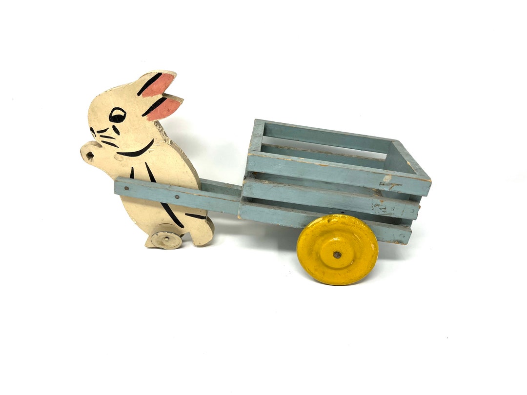 Vintage Easter Wooden Rabbit Pull Toy / Antique Easter Bunny Pulling ...