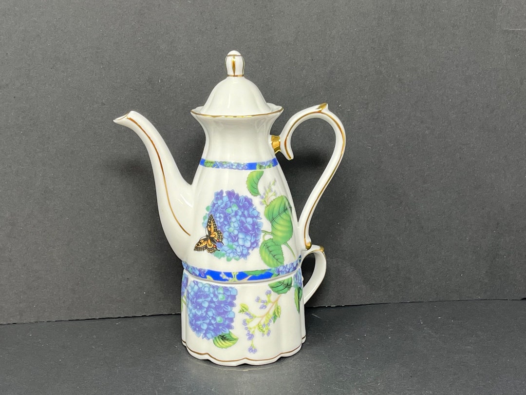 Vintage Tea for One Hydrangea and Butterfly Design Stackable / Antique ...
