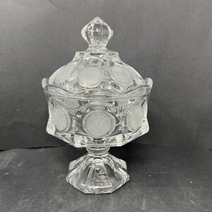 Fostoria Clear Glass Coin Dot Pedestal Candy Dish Trinket Dish Vintage ...