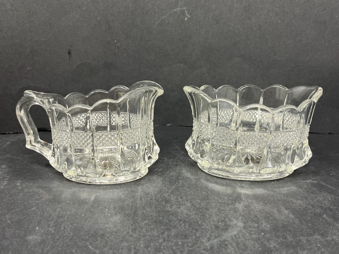 Vintage US Glass Portland Pattern Cream and Sugar Set - Etsy