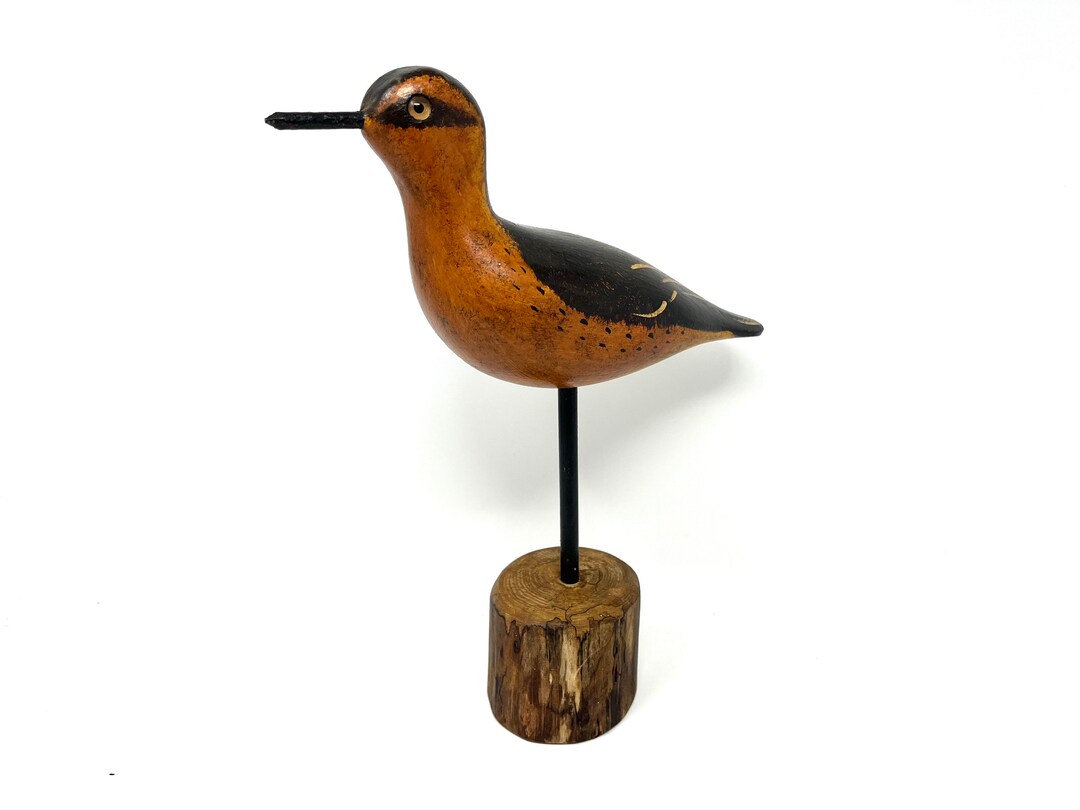 Hand Carved Robin Snipe Shorebird Statue: Folk Art Wood Carving Signed ...
