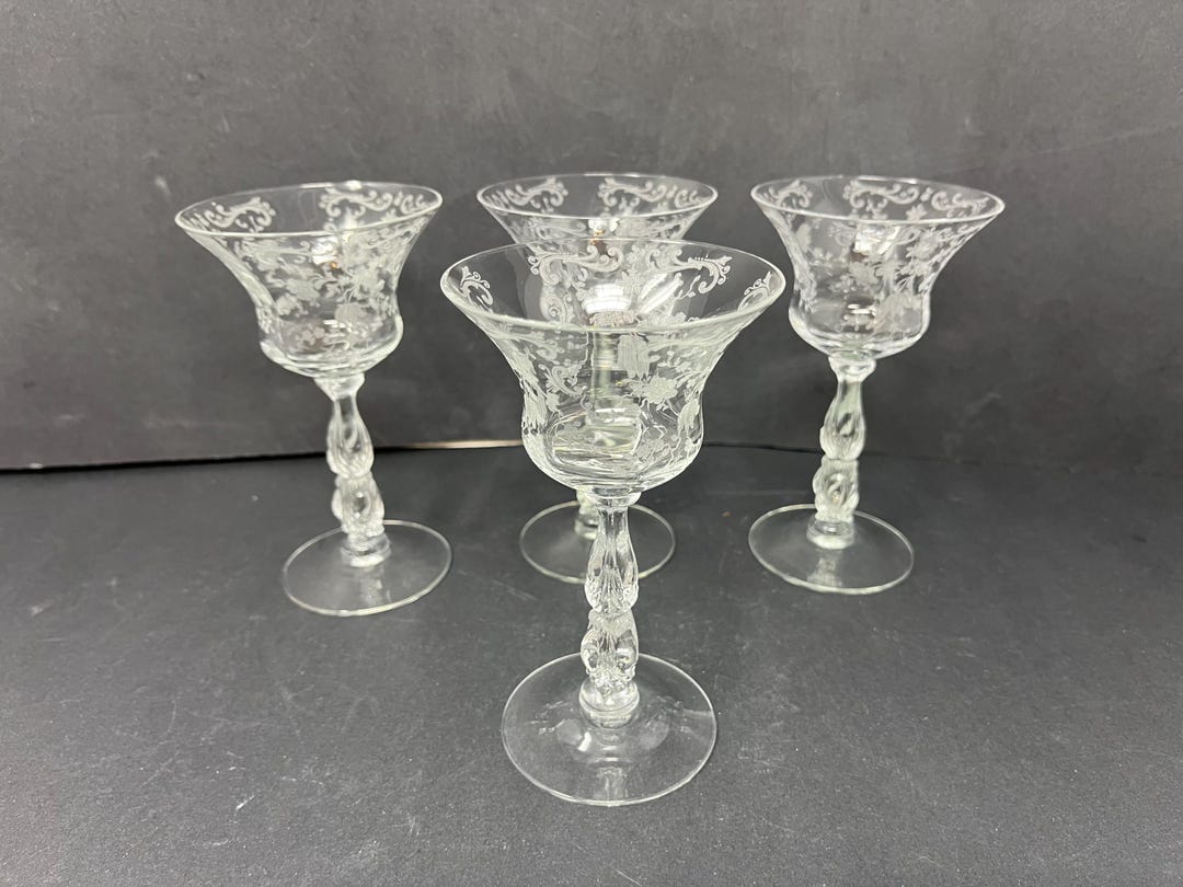 4 Cambridge Glass Chantilly Lace Liquor Cocktail Glasses 5 3/4" Vintage ...